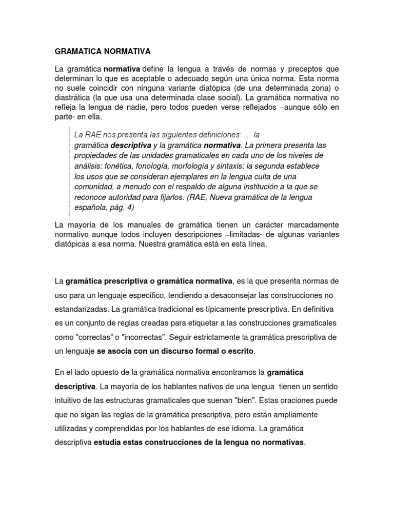 GRAMATICA NORMATIVA | Gramática | Mecánica del lenguaje