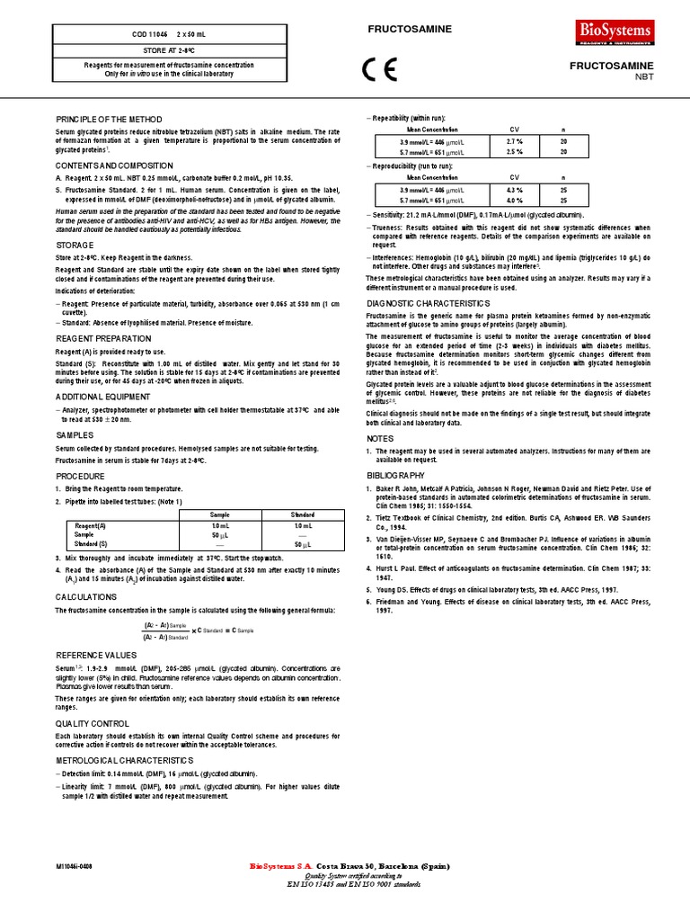 FRUCTOSAMINE | PDF | Glycated Hemoglobin | Medical Specialties