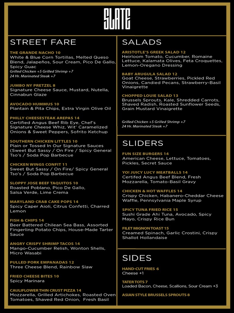 Slate Menu | PDF | Potato Chip | Salad