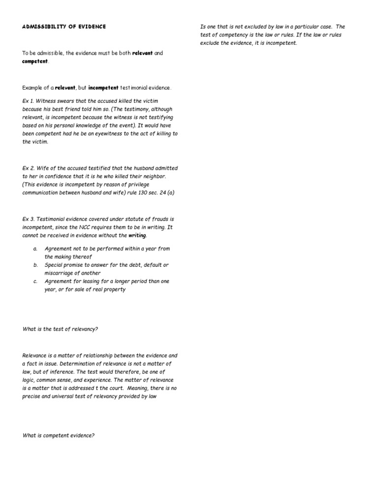 To Be Admissible, The Evidence Must Be Both Relevant and | PDF