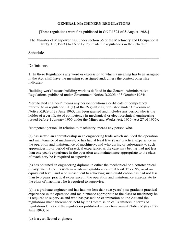Regulations - OHS - General Machinery Regulations | PDF | Machine ...
