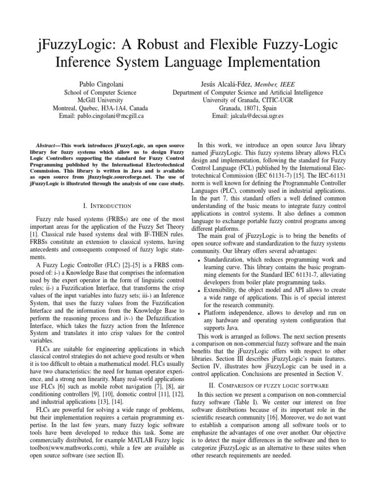 Jfuzzylogic A Robust And Flexible Fuzzy Logic Inference System Language Implementation Pdf 1488