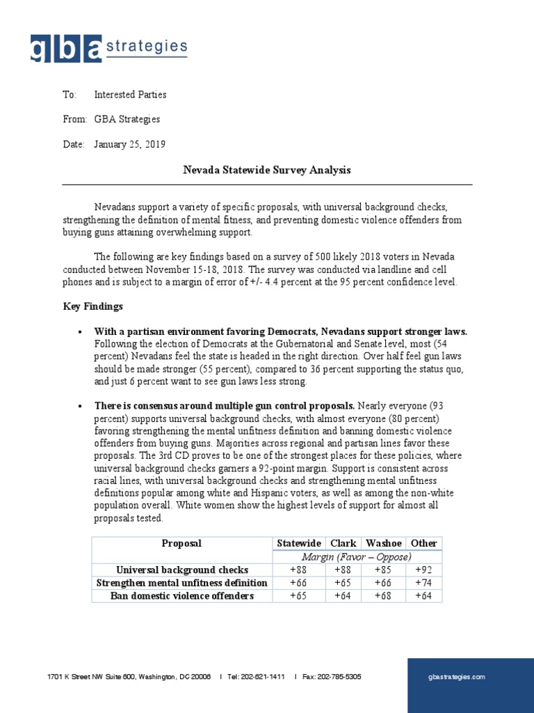 Save Lives NV Polling Memo | PDF | Nevada | Background Check