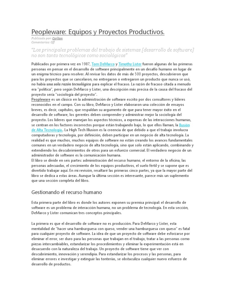 Peopleware: Sociología en Software | PDF | Software | Ingeniería de ...
