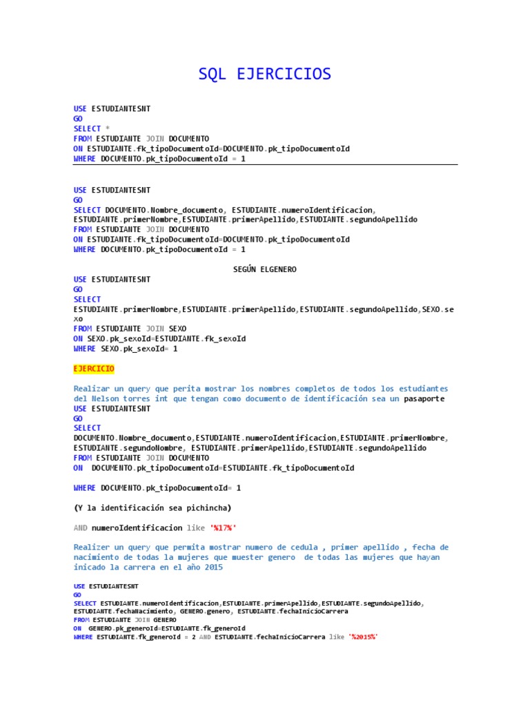 ejercicio SQL | SQL | Bases de datos | Prueba gratuita de 30 días | Scribd