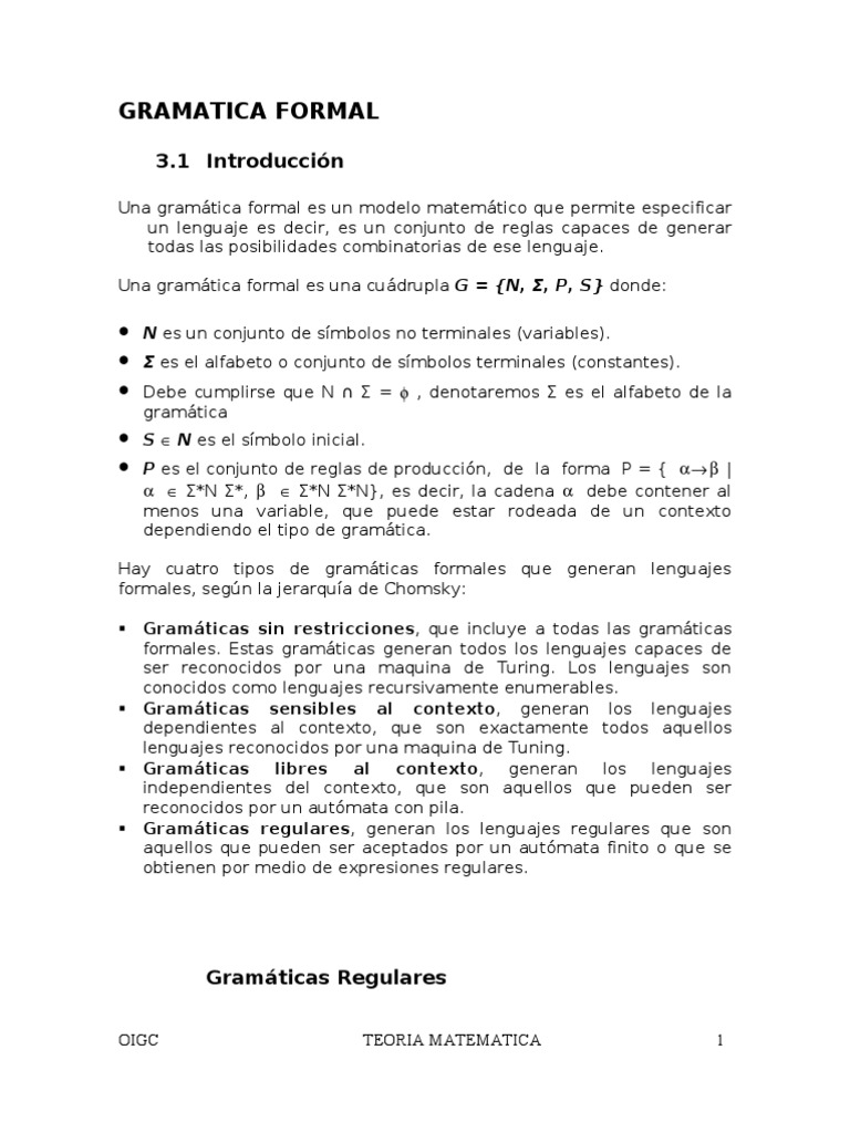 3 Gramaticas Formales | PDF | Lenguaje de programación | Lógica