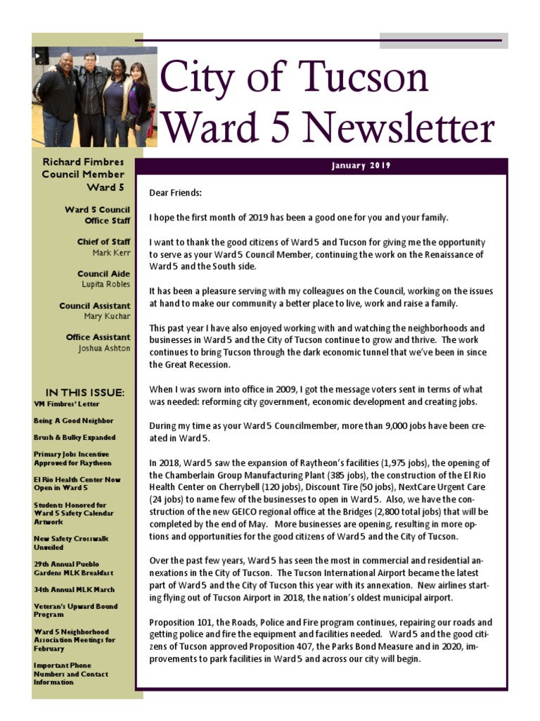 City of Tucson Ward 5 Newsletter For January 2019 | PDF | Tucson ...