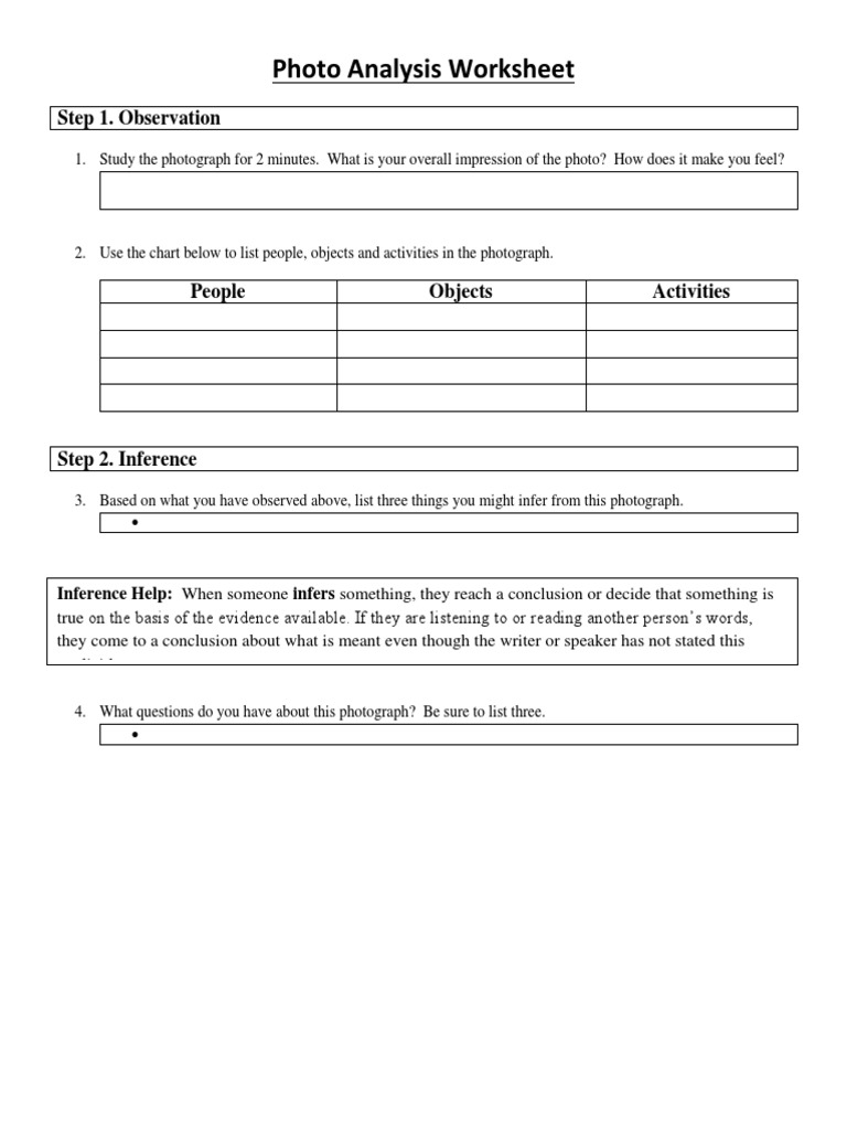 Photo Analysis Worksheet Guide | PDF | Career & Growth | Self-Improvement