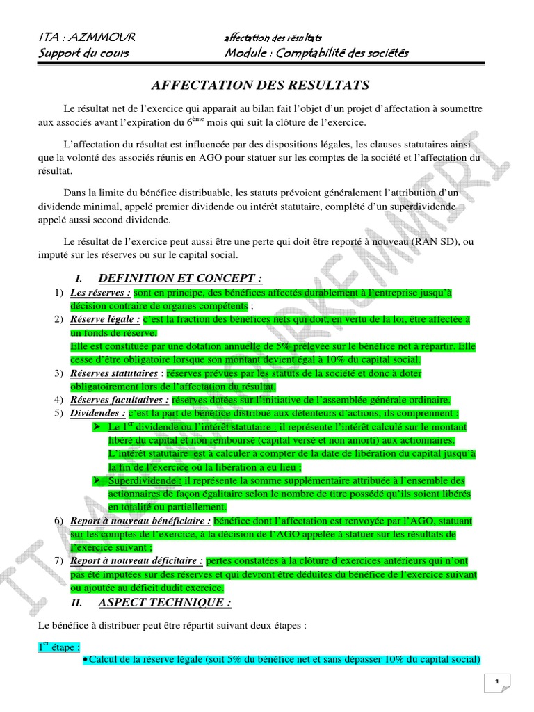 Affectation Des Resultats | PDF | Actionnaire | Dividende