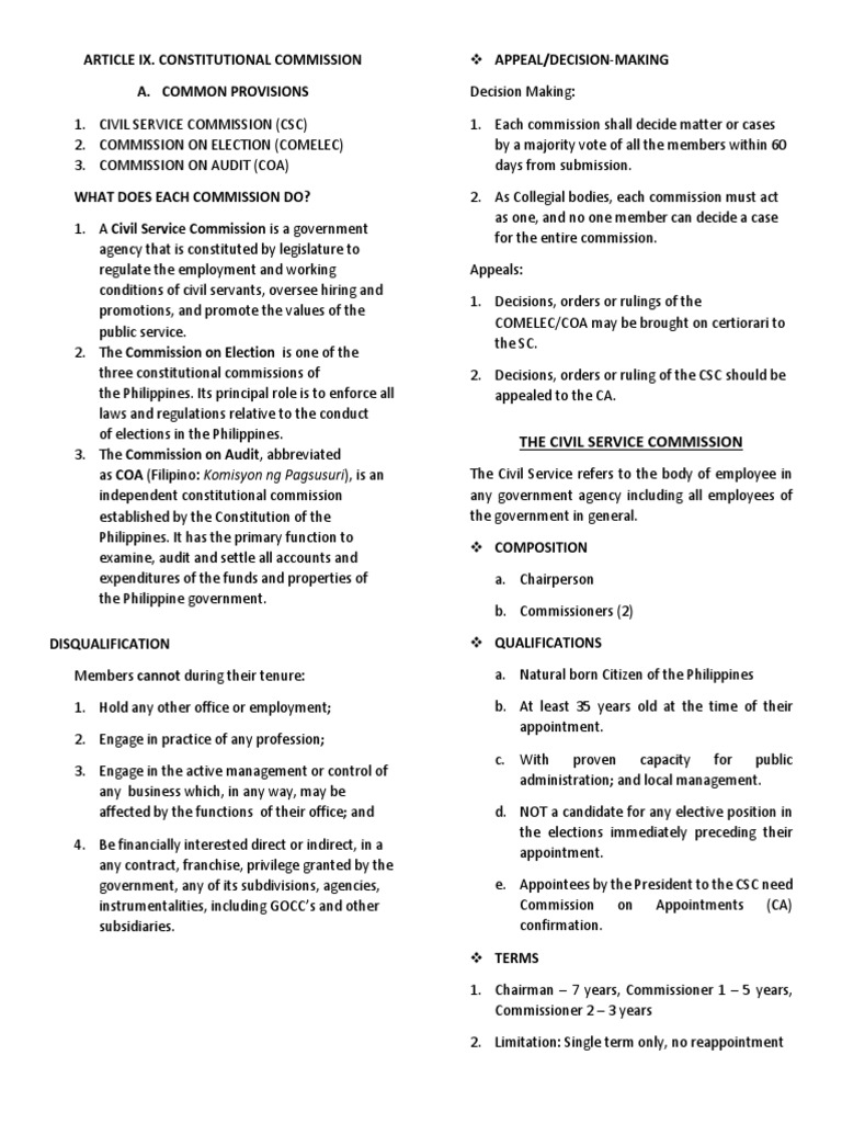 Article Ix. Constitutional Commission A. Common Provisions: The Civil ...