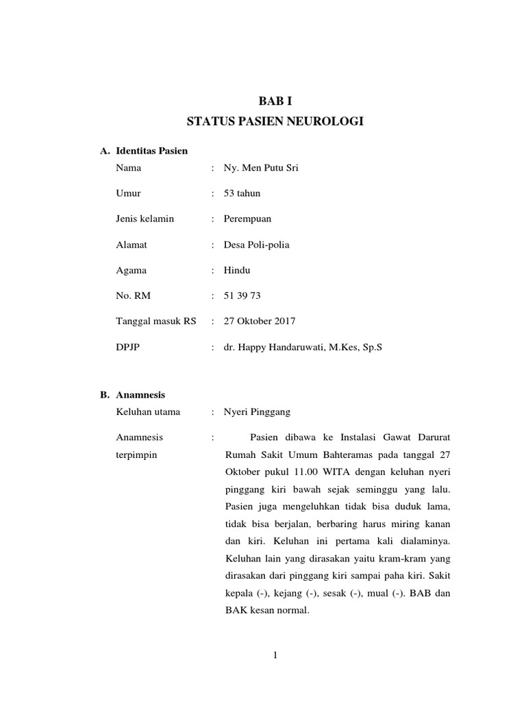 Laporan Kasus Neurologi Stase Neuro | PDF