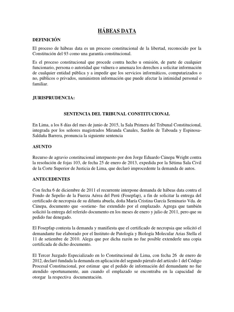 Proceso de Hábeas Data | PDF | Habeas corpus | Autodeterminación