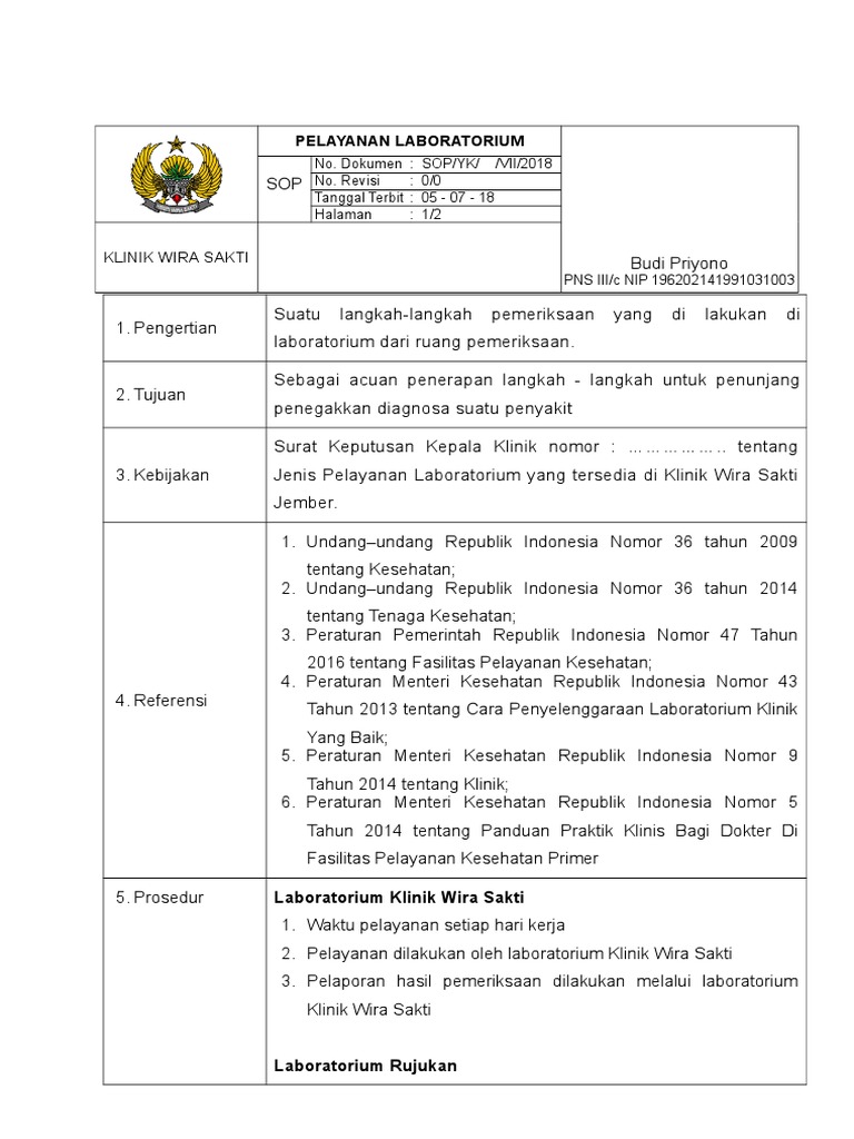 SOP Pelayanan Laboratorium | PDF