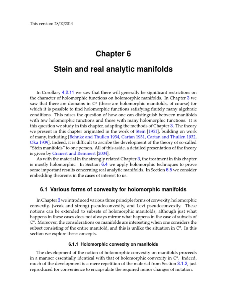 Stein Manifolds and Holomorphic Functions | PDF | Holomorphic Function ...