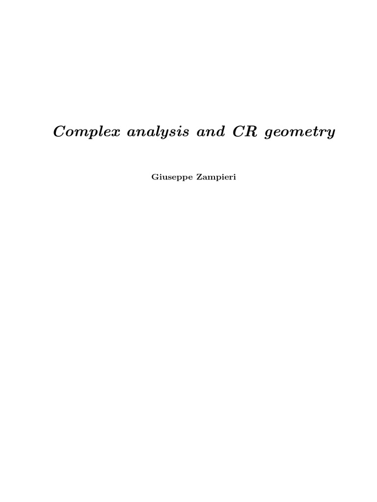 Complex Analysis And Cr Geometry Pdf Power Series Holomorphic Function 