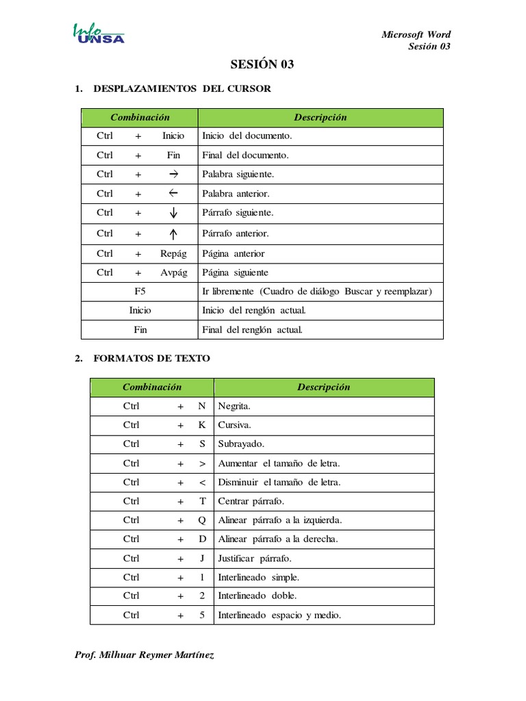 Desplazamiento y Formato del Cursor en Word | PDF | Microsoft Word ...