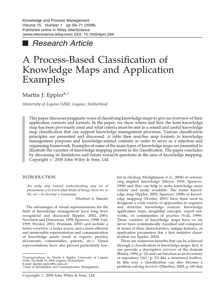 Eppler A Process-Based Classification of Knowledge Management Maps and ...
