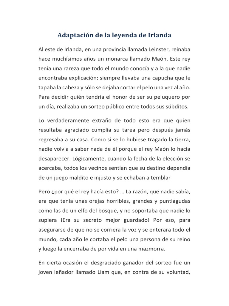 Adaptación De La Leyenda De Irlanda Pdf Pelo Ocio