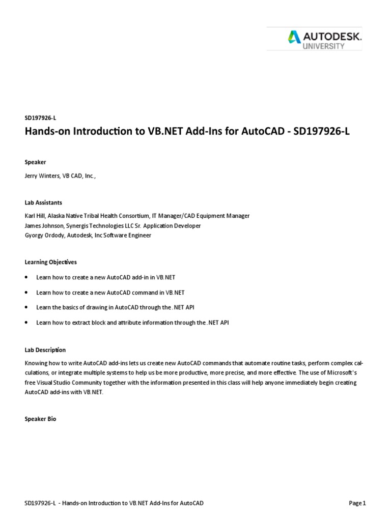 VB.NET AutoCAD Add-Ins Guide | PDF | Microsoft Visual Studio | Auto Cad