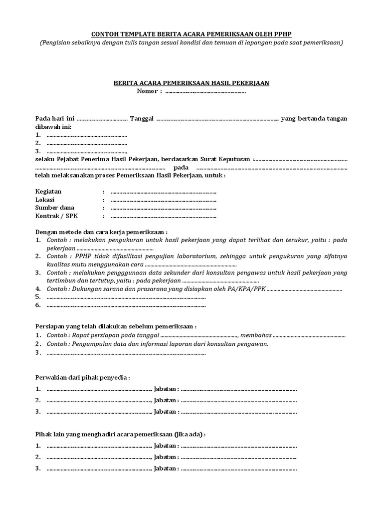 Contoh Template Pemeriksaan Oleh PPHP | PDF