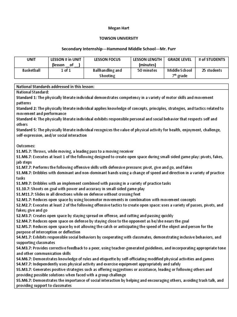 Basketball Lesson Plan for 7th Grade | PDF | Sports | Leisure