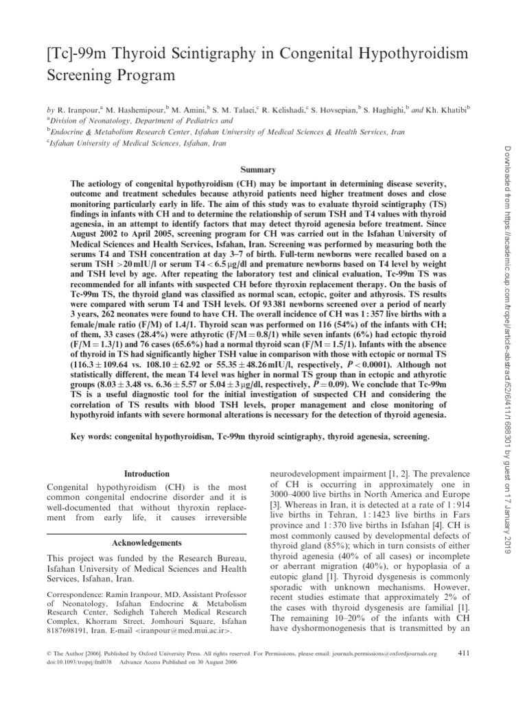 (TC) - 99m Thyroid Scintigraphy in Congenital Hypothyroidism Screening ...