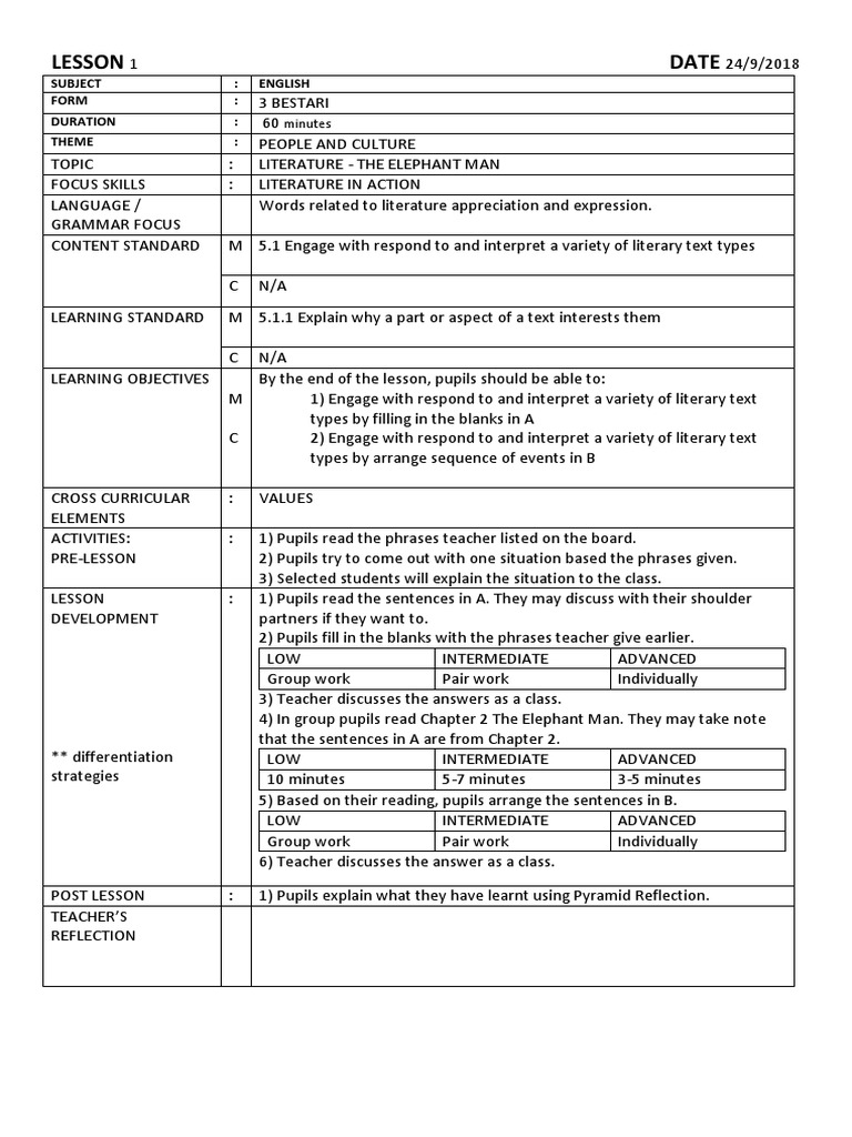 Form 3 Lesson Plan | PDF | Phrase | Lesson Plan