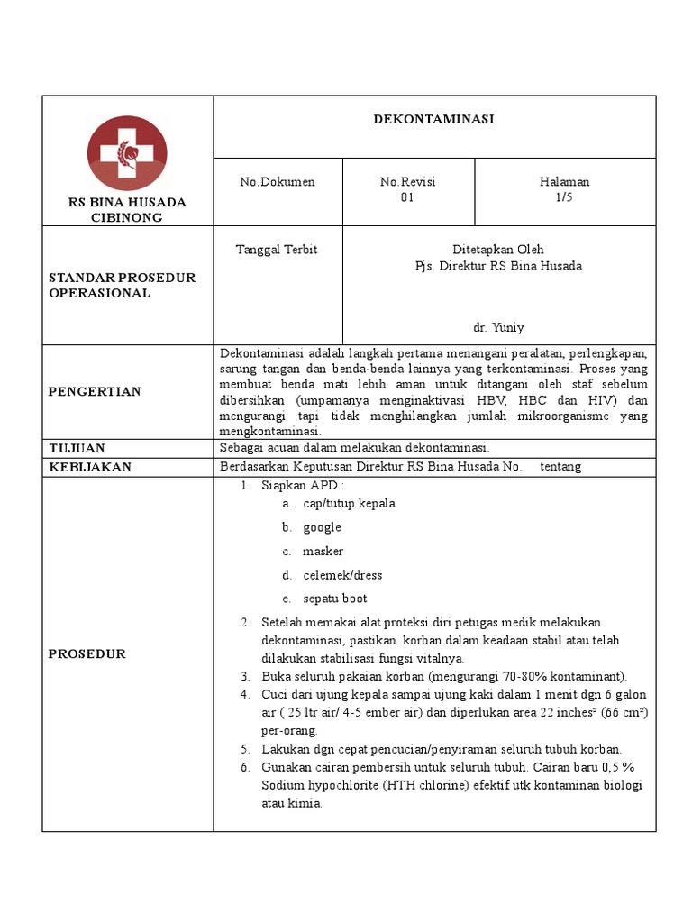 Spo Dekontaminasi Igd RSBH | PDF | Sains & Matematika