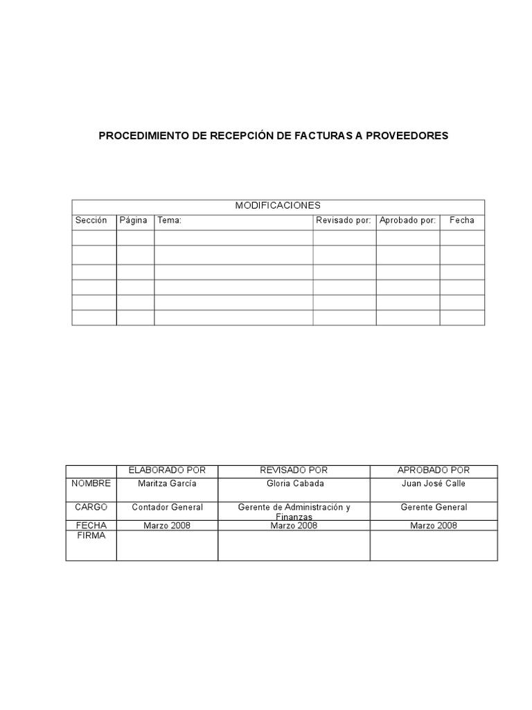 Procedimiento para la recepción y control de facturas emitidas por ...