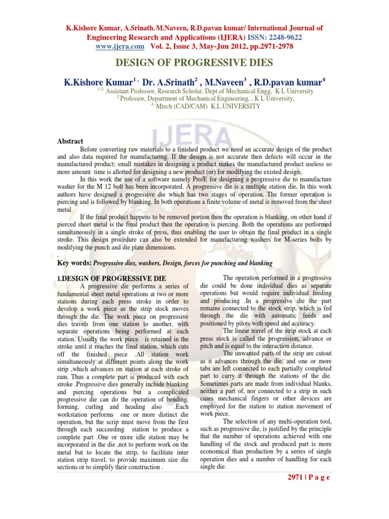 Design of progressive die for manufacturing washers | PDF | Fracture ...