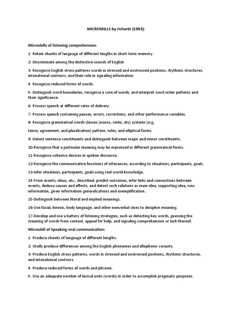 Microskills by Richards | PDF | Word | Stress (Linguistics)