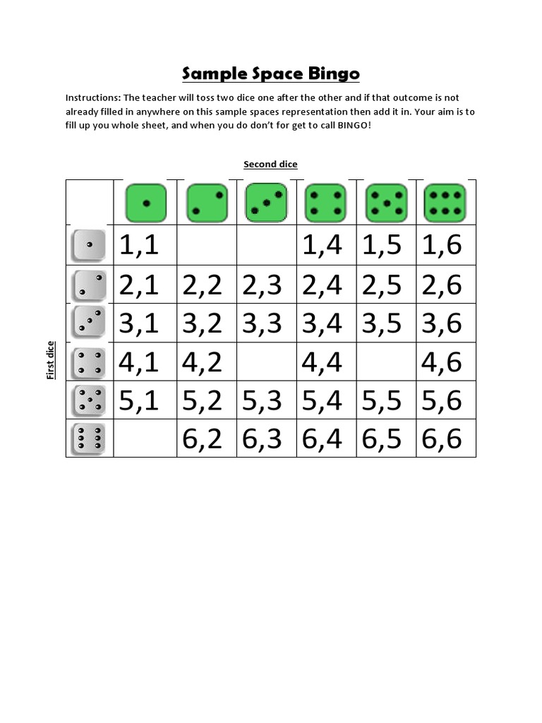 sample space bingo example