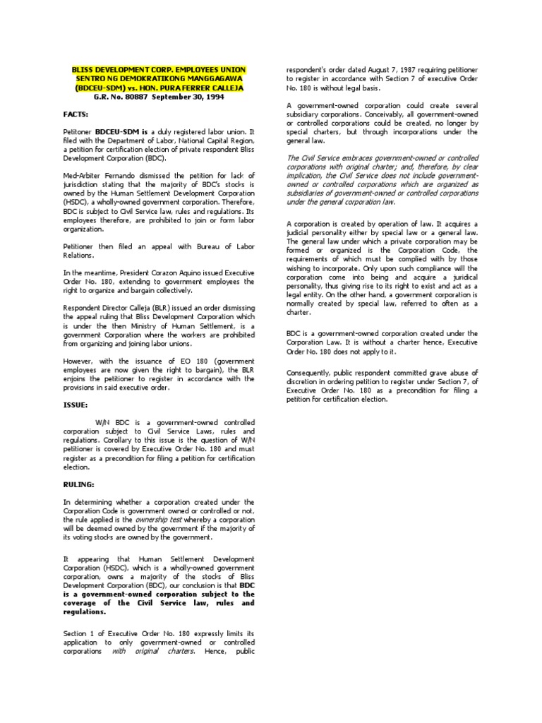 Bliss Development Vs Calleja | PDF | Corporations | Executive Order