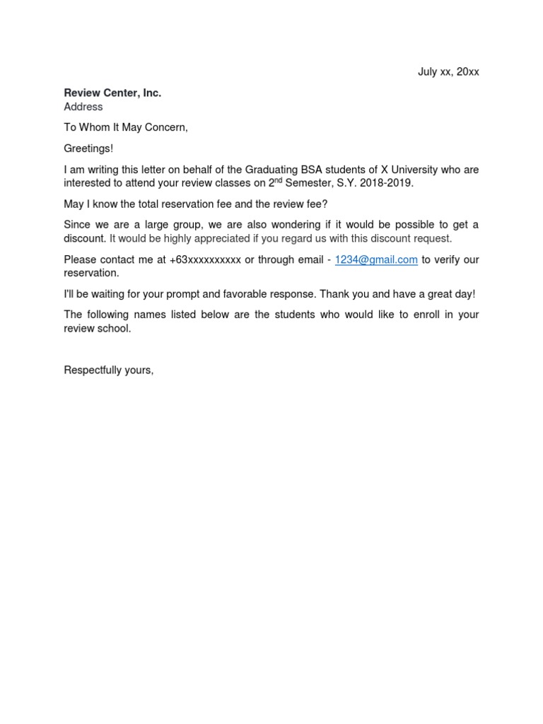 Sample Letter of Reservation To Review Centers | PDF