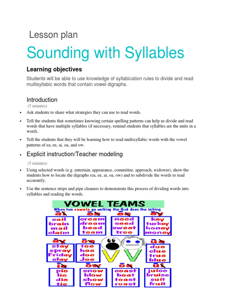 Sounding With Syllables: Lesson Plan | PDF | Syllable | Lesson Plan