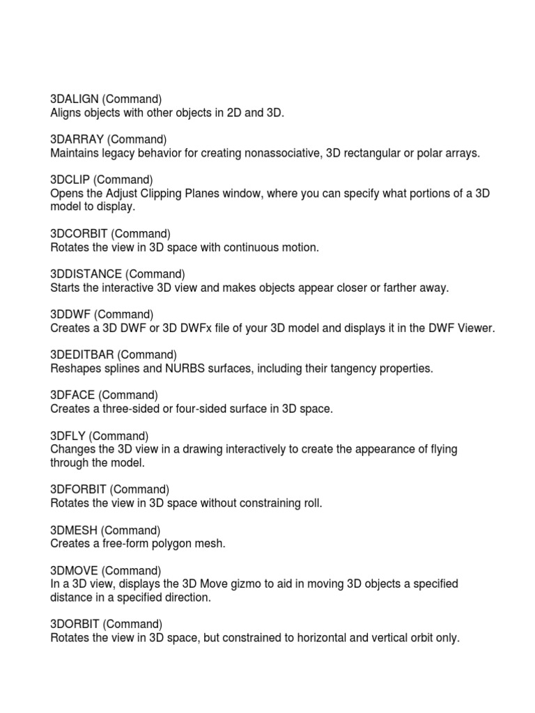 AutoCAD Commands | PDF | 3 D Computer Graphics | Rendering (Computer Graphics)