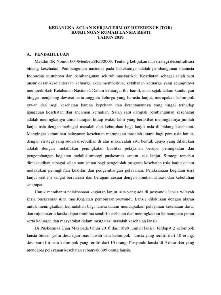 Tor Kunjungan Rumah Lansia Resti | PDF