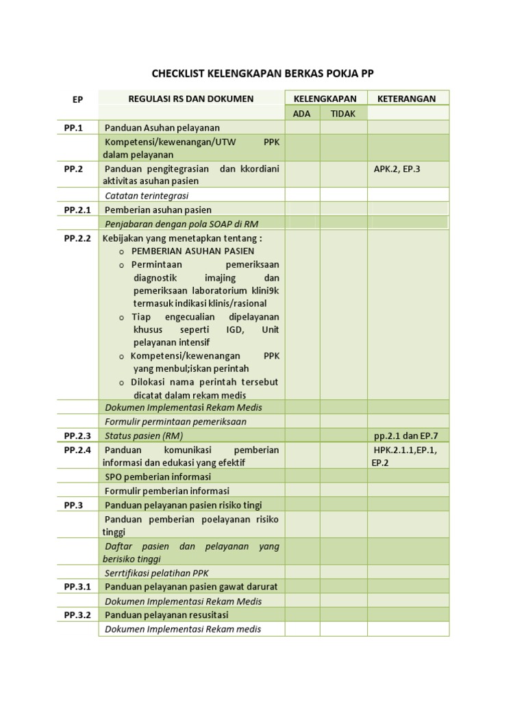 Checklist Kelengkapan Berkas RS | PDF