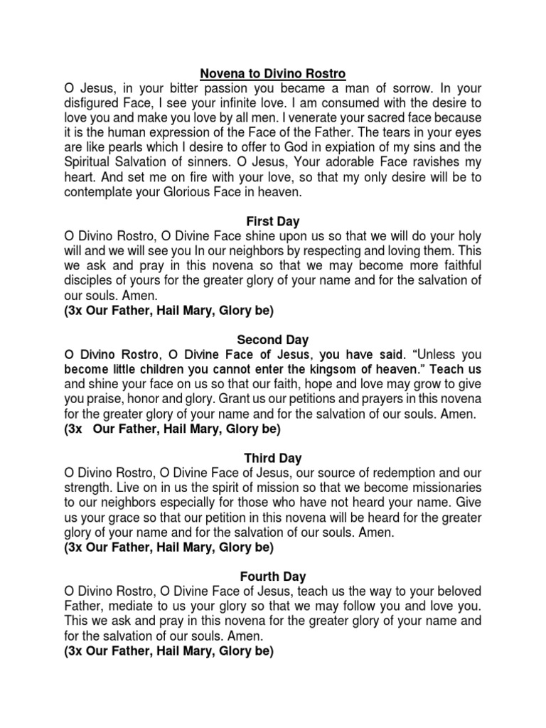 Novena To Divino Rostro | PDF | Salvation | Lord's Prayer