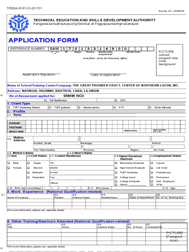 Application Form (Smaw NC Ii) | Download Free PDF | Welding | Construction