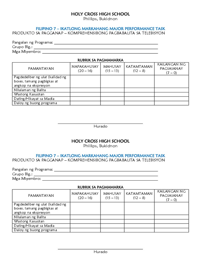 Newscasting Rubric | PDF