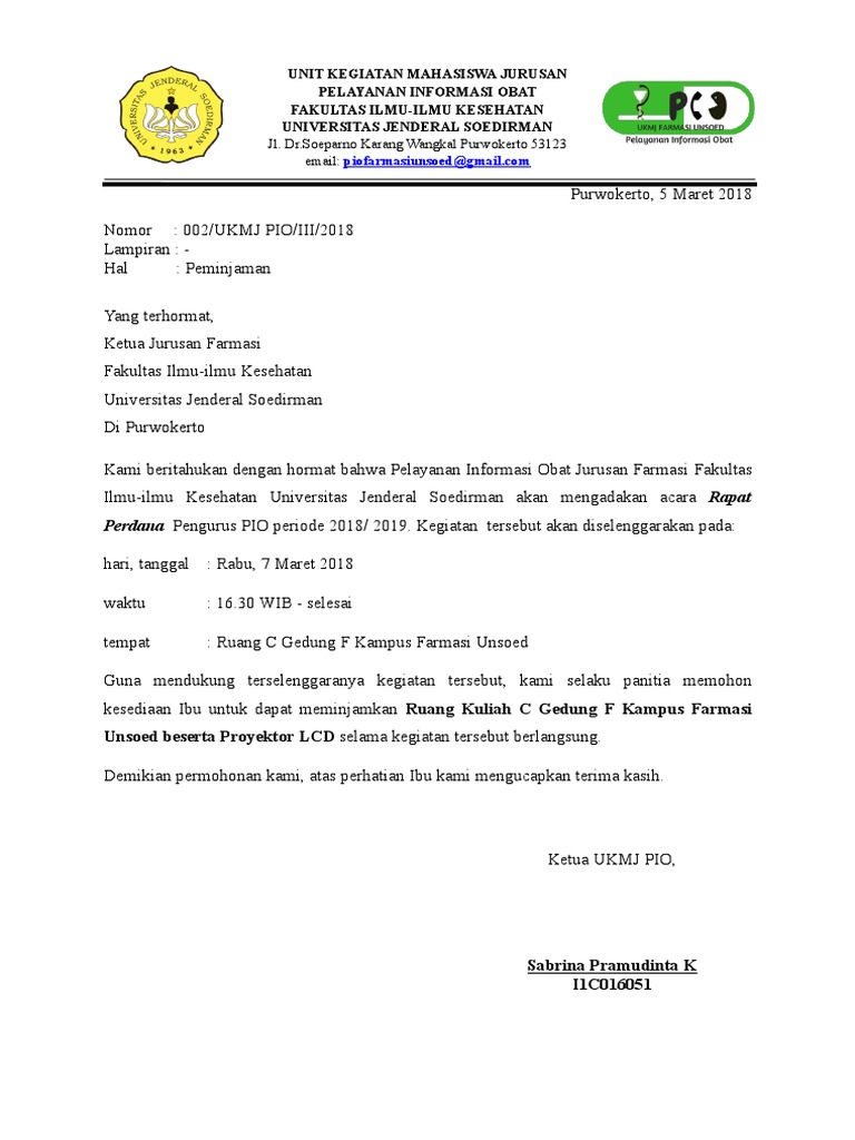 002 Surat Peminjaman Ruangan Rapat Perdana | PDF