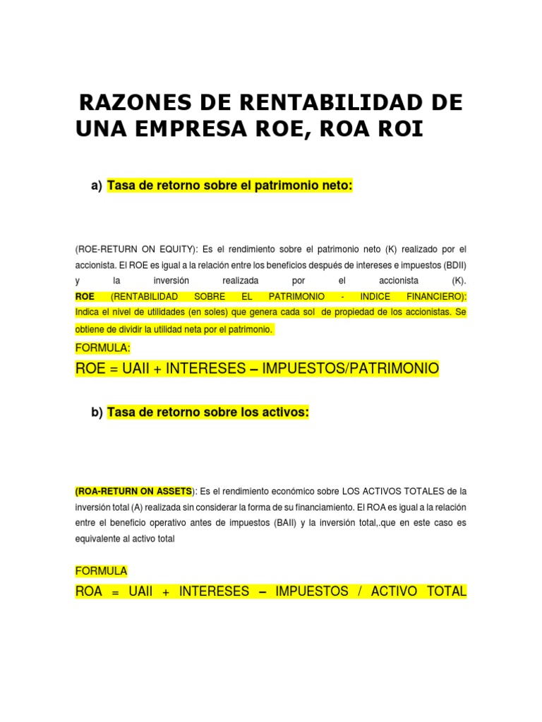 13.-Razones de Rentabilidad Roe, Roa, Roi | PDF | Rentabilidad sobre ...