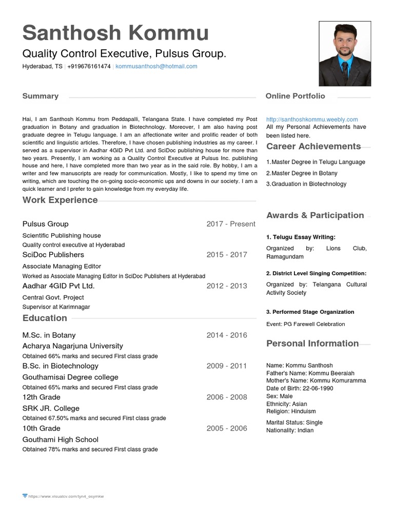 Santhoshkommu CV | PDF | Editing | Poetry