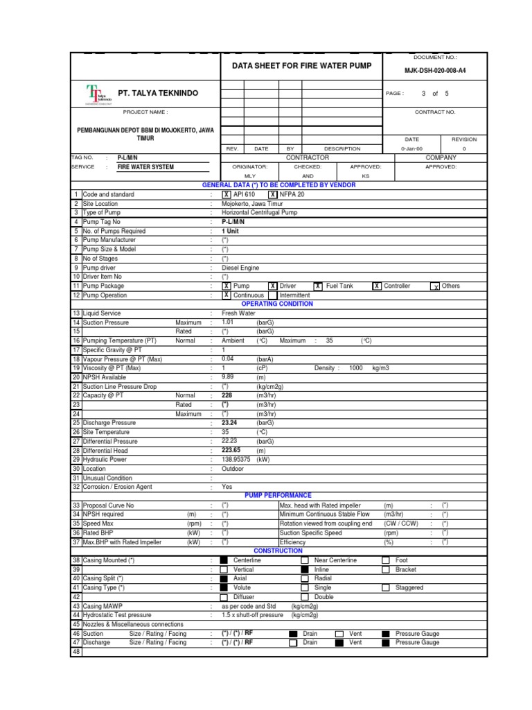 Data Sheet Pompa Hydrant | PDF | Pump | Applied And Interdisciplinary ...