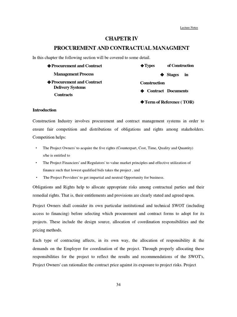 Chapter 4 - Procurment and Contract Management | PDF | Construction ...