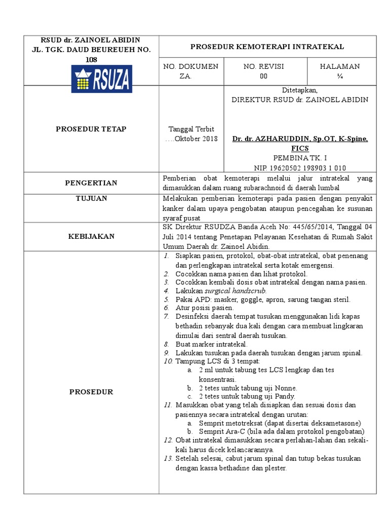 SOP Intratekal Kemoterapi | PDF