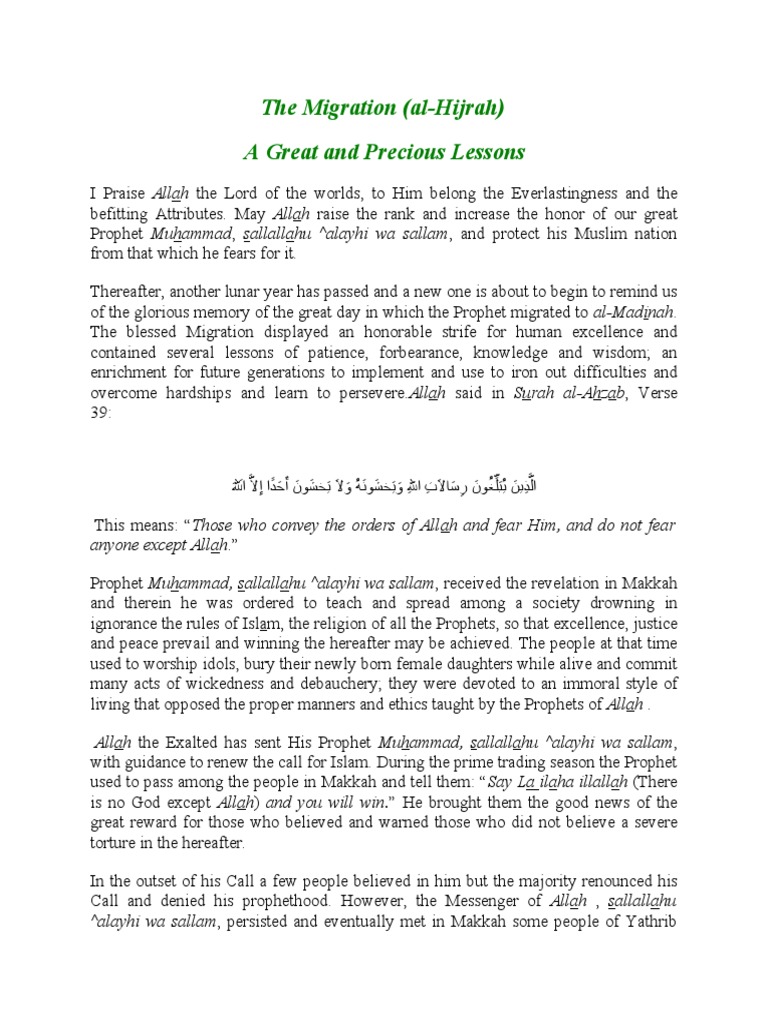 The Migration (Al-Hijrah) A Great and Precious Lessons: Anyone Except ...