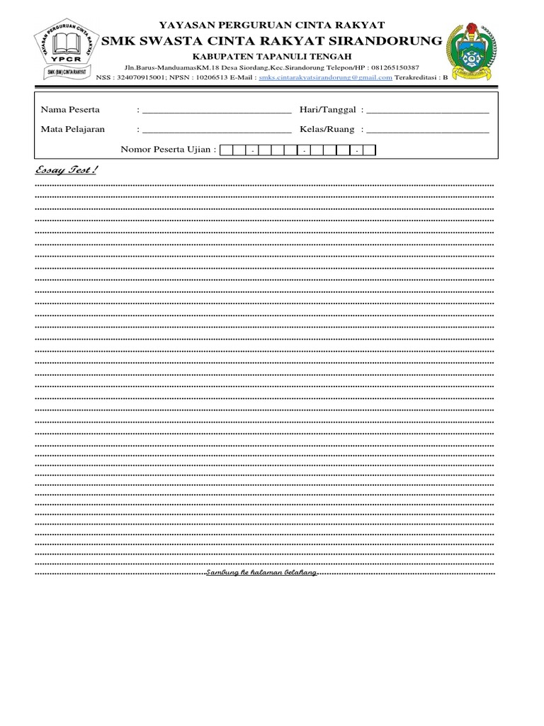 Lembar Jawaban Essay Test | PDF