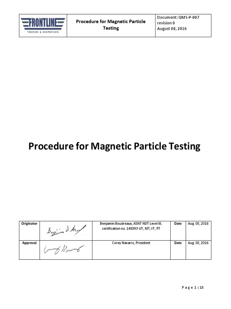 Magnetic Particle Testing Procedure | PDF | Nondestructive Testing | Magnet